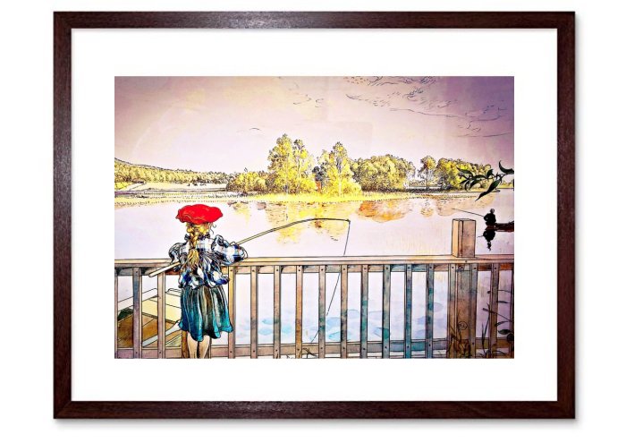 Girl Fishing By Swedish Painter Carl Olof Larsson Framed Print