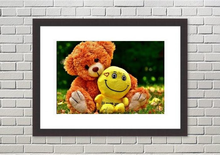 Cute Smiley Teddy Bear Soft Toy | Framed Print)